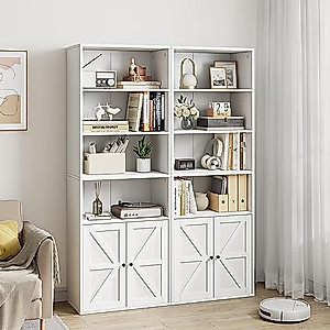IDEALHOUSE White Bookcase with Doors Industrial Bookshelf 11.8in Depth Display Storage Shelves 71.4in Tall Farmhouse Bookcases Wooden 6 Shelf Bookshelvels for Bedroom, Living Room, Home Office, White