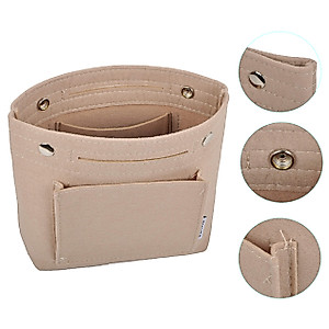 Vercord Mini Slim Small Felt Purse Organizer Insert Inside Handbag Tote Pocketbook for Women Beige