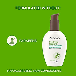 Aveeno Clear Complexion Salicylic Acid Acne-Fighting Daily Face Moisturizer for Breakout-Prone Skin & Uneven Tone, Total Soy Complex, Oil-Free, Hypoallergenic & Non-Comedogenic, 4 fl. oz