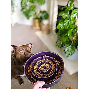 LE TAUCI Slow Feeder Dog Bowls Ceramic, 1.5 Cups Slow Feeding Dog Bowl Small Medium Breed, Puppy Slow Feeder Bow for Fast Eaters, Dog Dishes to Slow Down Eating, Puzzle Dog Food Bowl, Maze Purple