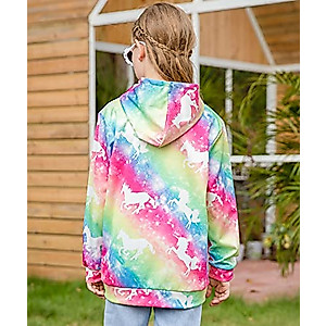 Rainbow Unicorn Sweatshirts for Girls Pullover Hoodies Colourful Pink Blue Green Purple Yellow Long Sleeve Lightweight Clothing 4-6 Years Old