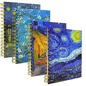 4 Pack A5 Van Gogh Notebooks Thick Superhard Cover Spiral Notebooks Hardcover Spiral Journals Spiral Bound Journal 8.3"x 6.3" College Ruled 4x160 Pages 100GSM Supplies for School Office Gifts