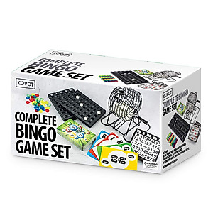 Kovot Complete Bingo Set | includes Metal Cage, (75) Numbered Balls, Master Board, (50) Bingo Cards, (400) Color Chips + Bonus Travel Calling Cards