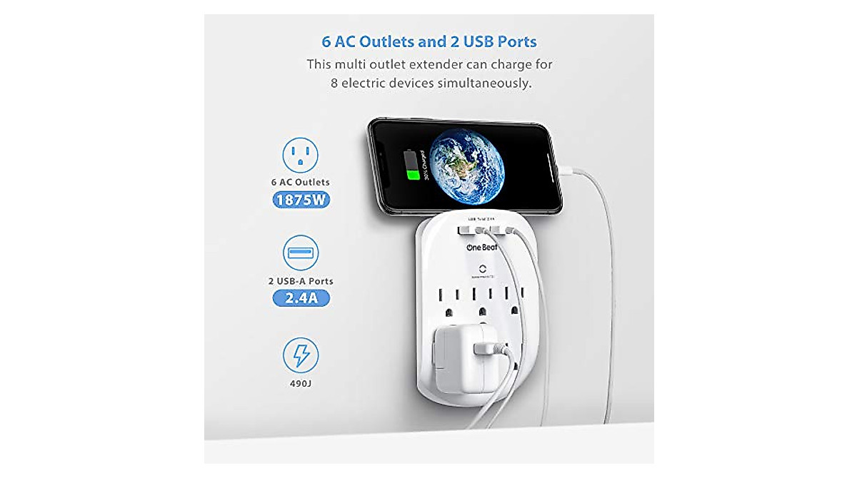 6-Outlet Surge Protector with USB Ports for Fast Charging