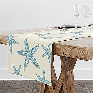 Blue Starfish Table Runner,Nautical Beach Table Runner Decor for Dinning Room Kitchen Ocean Sea Table Runner Decorations for Holiday Party, Housewarming Gifts for Women Friends Couple, 13X72Inches