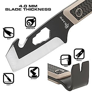 REAPR 11015 Versa TAC Wrecking Bar, Tactical Multitool Pry Bars for Demo, EDC, and Survival Gear, Nail Puller Tool w/Ripper Hook, 4" Blade Head, and More