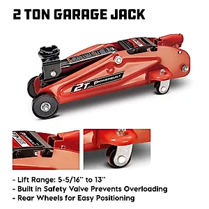 Powerbuilt 6 Piece Car Jack and Garage Creeper Service Set, 2 Ton Vehicle Lift, Jackstands, Folding Creeper, Wheel Chocks, Car Repair Garage Equipment - 640816, Large, Red