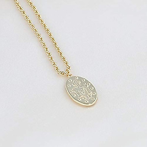 18K Gold Virgin Mary Necklace - Medallion Necklace - Miraculous Medal Coin Necklace for Women Religious Necklace (Gold)