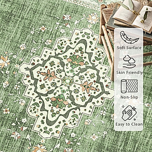 YesRug Green Small Rug 3x5, Boho Vintage Rug for Bathroom Living Room Bedroom Kitchen Office Rug, Non Slip Washable Soft Low Pile Area Rug Distressed Floor Carpet