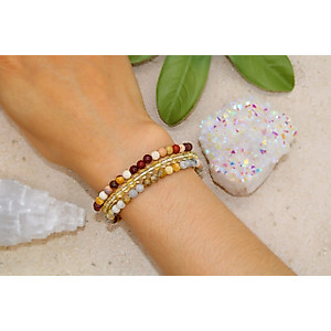 Joy Happiness Attract Positive Energy Stackable Beaded Gemstone Crystal Bracelet Set - Solar Plexus - Citrine, Crazy Lace Agate, Mookaite