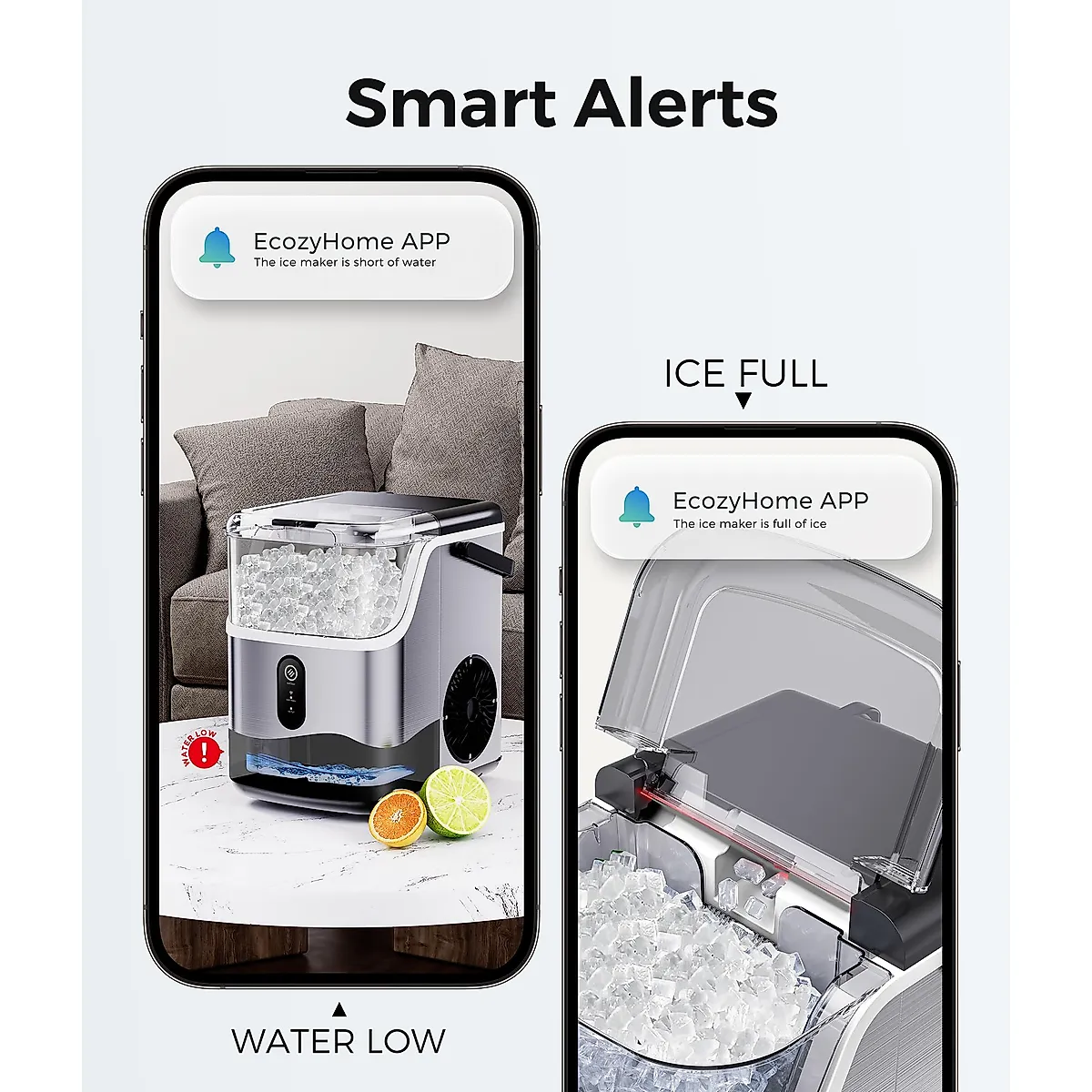 ecozy Smart Nugget Ice Maker Countertop, Pebble Ice Maker with 35lbs/24H Soft Chewable Ice, Self-Cleaning Ice Machine with Voice Control for Home Kitchen Party Bar Office, Stainless Steel