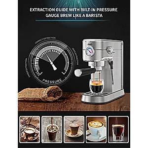 Gevi 20 Bar Compact Professional Espresso Coffee Machine with Milk Frother/Steam Wand for Espresso, Latte and Cappuccino, Stainless Steel, 35 Oz Removable Water Tank (Machine)