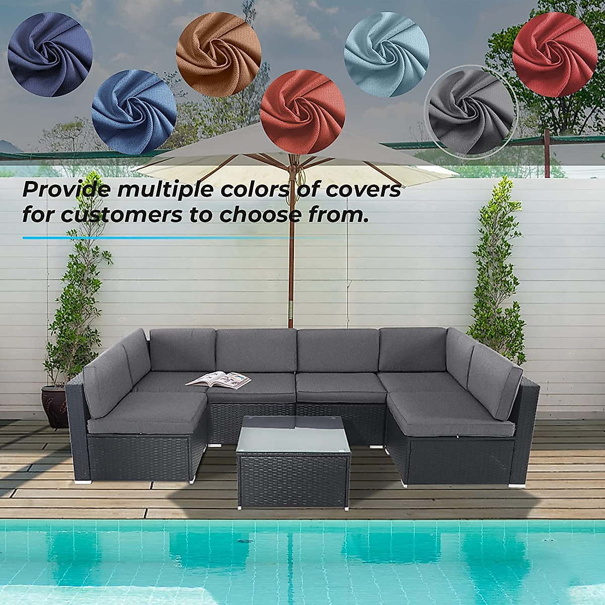 Crownland 8-Piece Patio Cushion Slipcovers for Outdoor Furniture Patio Sofa Couch Outside Zipper Design with 4 Seat Cushion Covers and 4 Back Covers, Suitable for Replacement Sofa Seat (Grey)