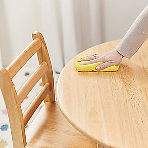 ECR4Kids 30in Round Hardwood Table and Chairs, 14in Seat Height, Kids Furniture, Natural, 3-Piece