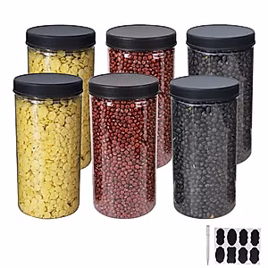 zmybcpack 6 Pack 32 OZ Large Clear Plastic Storage Jars with Lids & Labels,A Pen - Wide Opening Durable Round Containers -PET Container Pantry, Home & Kitchen Storage
