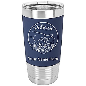 LaserGram 20oz Vacuum Insulated Tumbler Mug, Pedicure, Personalized Engraving Included (Silicone Grip, Navy Blue)
