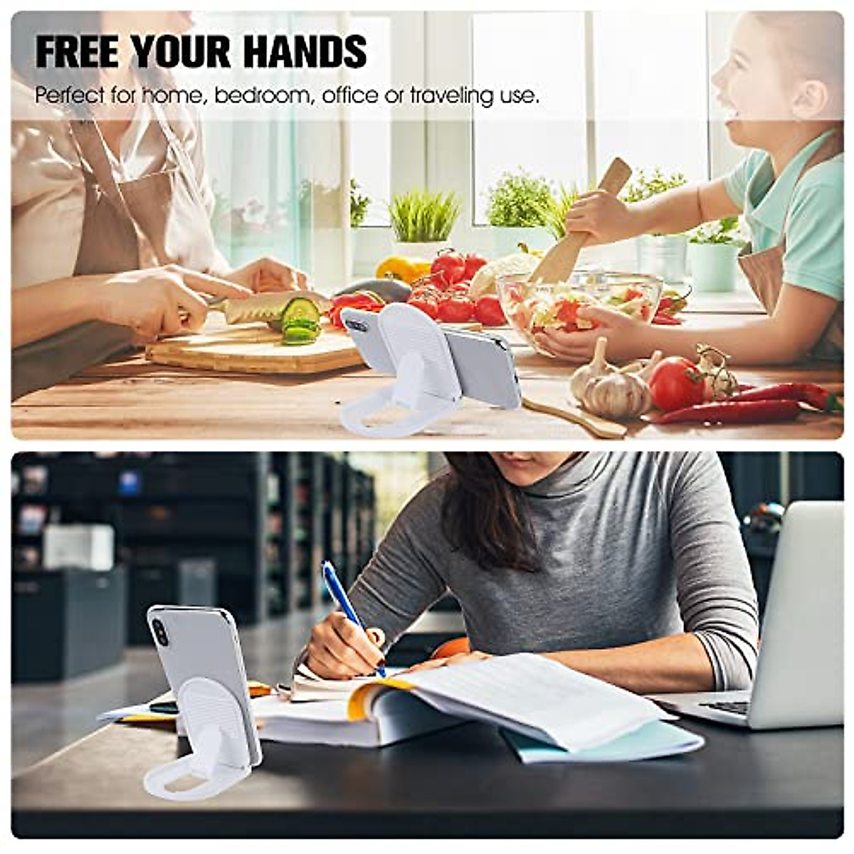 TIESOME 6 Pcs Foldable Phone Holder, Universal Oval Shaped Adjustable Mobile Phone Holder Portable Multi-Angle Desktop Holder Compatible with Tablets Smartphones (3 Black,3 White)