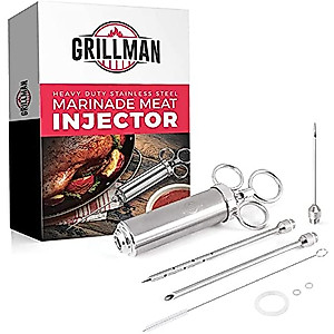 Grillman Heavy Duty Metal Stainless Steel Marinade Meat Injector Kit - Great For Grill, Smoker, and BBQ Meats | Kitchen Gadgets, Accessories, and Cooking Utensils Set