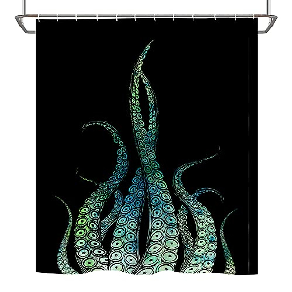 WYURMKT Octopus Tentacles Shower Curtain Kraken Ocean Animal Green Sea Underwater Creature Simple Black Backdrop Cool Creative Art Bathroom Decor Curtains Set Polyester Fabric with Hooks 70Wx70H Inch