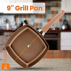 NutriChef Grill Pan 9.45'' Durable Stylish Non-stick High-Qualified Cookware, Induction PTFE/PFOA/PFOS-Free Heat Resistant Lacquer Kitchen Ware, Compatible with Models: NCCW14S & NCCW20S, 1