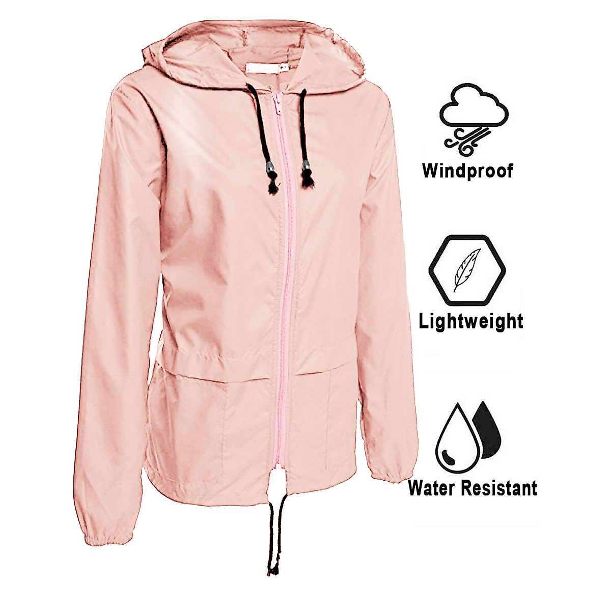 Avoogue Raincoat Women Lightweight Waterproof Fishing Rain Jackets Packable Outdoor Hooded Windbreaker (Pink XL)