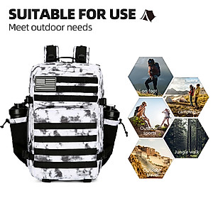 Lovelinks21 45L Tactical Assault Backpack 3 day assault pack with Molle Waterproof backpack Rucksack for Tactical Backpacks (BlackWhite Camo)