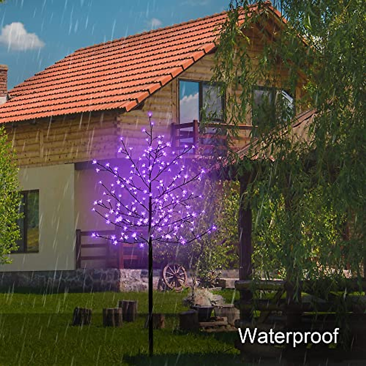 FUCHSUN Solar Blossom Tree 6 FT Garden Led Tree Light with 200 Flowers Outdoor Pathway Light Tall Artificial Tree for Spring Decoration (Purple)