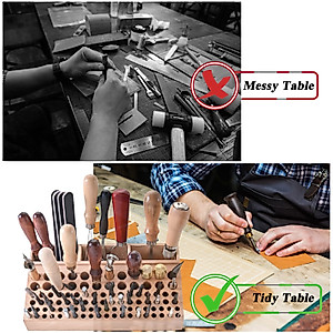 Professional Leather Craft Tool Holder, 98 Holes Wooden Leathercraft Tool Stand Organizer with 3 Slots, Large Tool Rack Storage