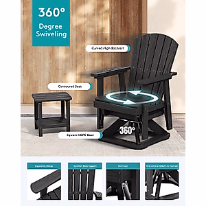 SERWALL Adirondack Swivel Glider Chair, HDPE Swivel Glider Set of 2 for Outdoor, All-Weather Glider Chair for Porch, Balcony, Midnight Black