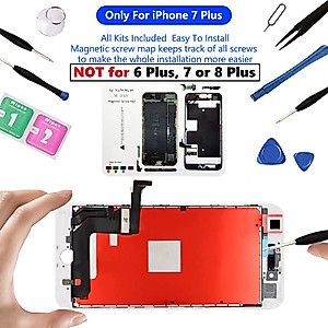 Diykitpl for iPhone 7 Plus Screen Replacement 5.5 Inch White, 3D Touch LCD Screen Digitizer Replacement for A1661,A1784,A1785, with Repair Tools Kit+Magnetic Screw Mats+Screen Protector