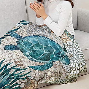 Sea Turtle Throw Blanket, Teal Flannel Fleece Blanket,Soft Cozy Fuzzy Comfy Warm Cute Lightweight Blanket for Women Adult Girl,Baby-Hawaiian Gifts - Microfiber Nap Blanket for Couch,Bed,Sofa - 60"x50"