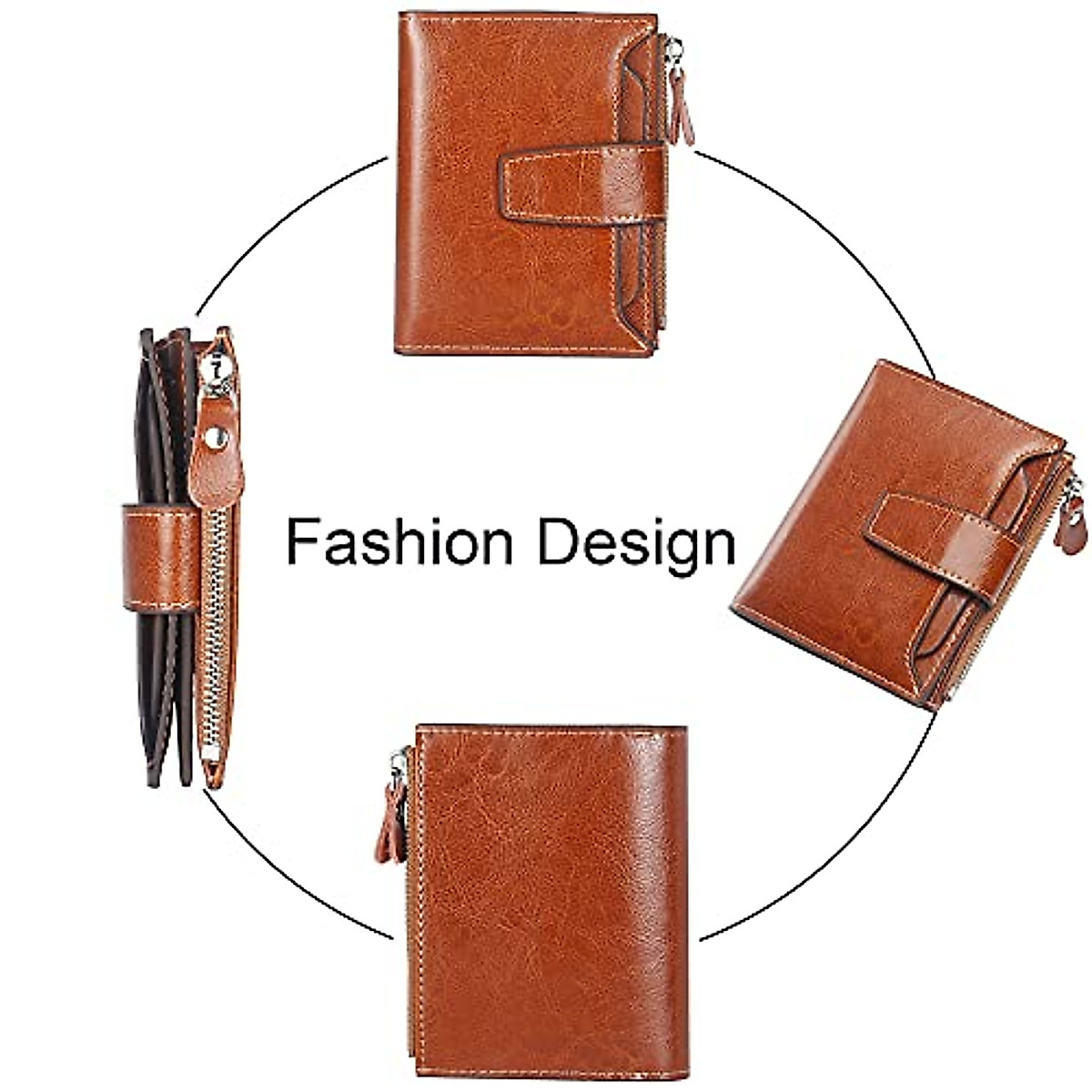 Lavemi Small Compact Women Wallet RFID Blocking Genuine Leather Bifold Purse with ID Windows(Brown)