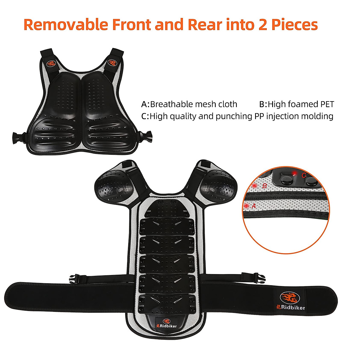 Kids Dirt Bike Gear Chest Protector Motocross Gear Body Armor Vest for Motorcycle Protective Gear Motocross Chest Protector Motorcycle Riding Gear (Silver, Medium)