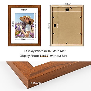 Golden State Art, 11x14 Picture Frame Brown - Solid Wood with Tempered Glass - Display Pictures 8x10 with Mat or 11x14 without Mat - Wall Hanging Photo Frame, 1 Pack