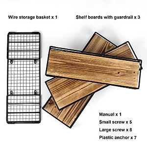 Oxendon Wall Mounted Bathroom Shelves Over Toilet, Farmhouse Wall Floating Shelf with Guardrail, Bathroom Decor for Bedroom Living Room Kitchen, Rustic Brown (16.2 Inch Set of 3)