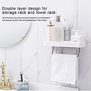 Alvinlite Shower Caddy Shelf Organizer with Hooks - 2 in 1 Wall Mounted Bathroom Towel Rack Holder for Storage