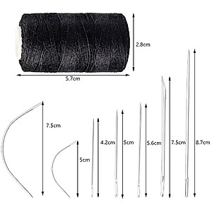 3 Rolls Hair Weaving Threads, Sewing Threads with 7 Pieces C/J/I Shaped Needles Sewing Waxed Thread for Hand Sewing, Hair Extensions, Making Wigs DIY