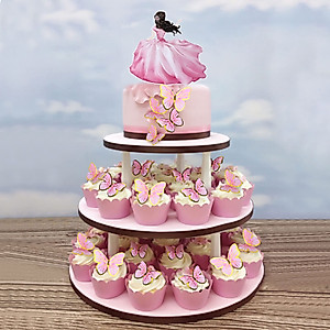 Cadeya Butterfly Happy Birthday Cake Toppers Set, 56 Pcs Butterfly Cake Decorations Party Supplies with 1 Pcs Metal Gold Happy Birthday Cake Topper for Kids Wedding (Pink)