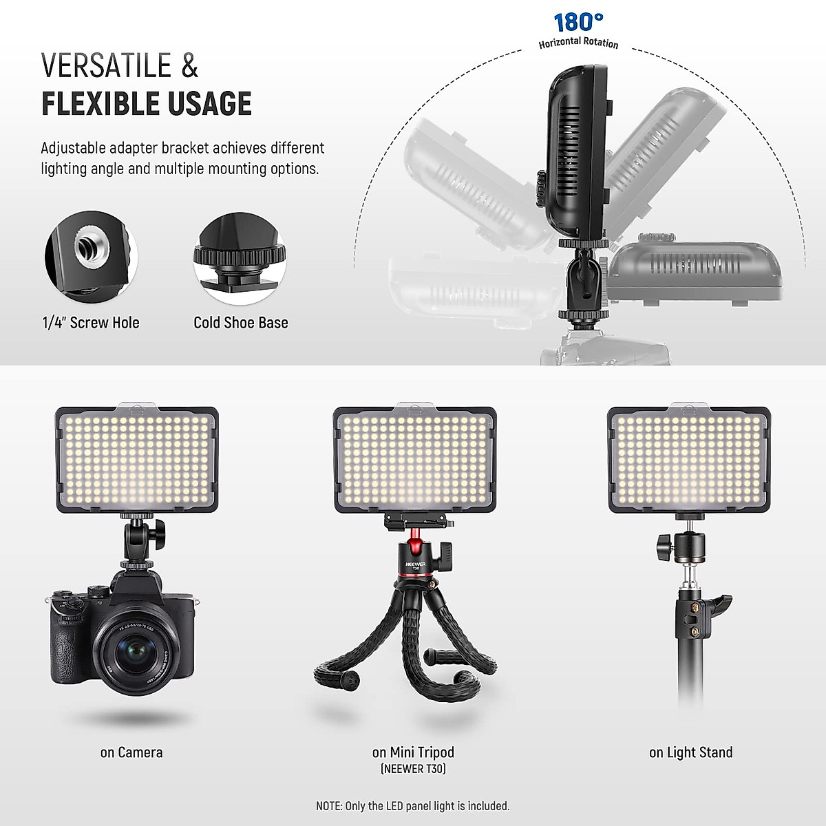 Neewer on Camera Video Light Photo Dimmable 176 LED Panel with 1/4" Thread for Canon, Nikon, Sony and Other DSLR Cameras, 5600K (Battery Not Included)