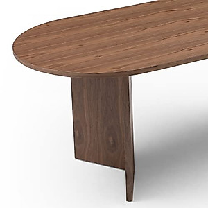 WILLIAMSPACE 78" Oval Wood Dining Table for Rustic Farmhouse, Kitchen Dining Room Table in Nature with Wooden Base for Meeting Room Reception Room - Walnut