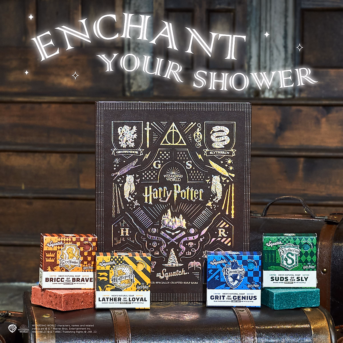 Dr. Squatch Harry Potter Collection with Collector's Box - Men's Natural Bar Soap 4 Pack Bundle and Collector's Box - Soap inspired by Gryffindor, Slytherin, Ravenclaw, and Hufflepuff