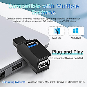 USB Hub,3 Port High USB 3.0 Speed Splitter Plug and Play Bus Powered for MacBook, Mac Pro/Mini,iMac, Surface Pro,XPS,Notebook PC,USB Flash Drives,Mobile HDD, and More (BLACK1)