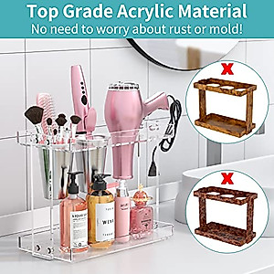 HIIMIEI Hair Tool Organizer, Clear Acrylic Blow Dryer and Curling Iron Holder, 2 Tier Bathroom Counter Storage, Vanity hairdryer Stand for Lotion Makeup Cosmetics Perfume Makeup Toiletries
