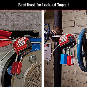Master Lock S806 Adjustable Lockout Tagout Steel Cable, 5/32" Diameter, Black/Red