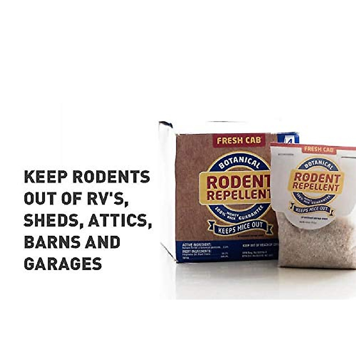 Fresh Cab FC6 Botanical Rodent Repellent Keeps Mice and Rats Out, Federal EPA Registered for Use Indoors and in Enclosed Spaces, 2.5 Ounce x 4 Scent Pouches x 4 Pack (Total 16 Pouches)
