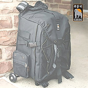 Ape Case, ACPRO4000, Backpack with wheels, Laptop compartment, Padded, Rain cover included, Adjustable straps, Camera backpack, Black (ACPRO4000),Large With Rollers