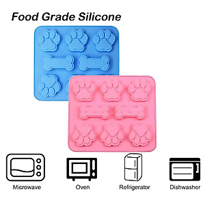 WSZBDR 2 Pack Silicone Molds Puppy Dog Paw and Dog Bone Silicone Dog Treat Molds for Baking Chocolate,Candy,Jelly,Ice Cube,Dog Treats