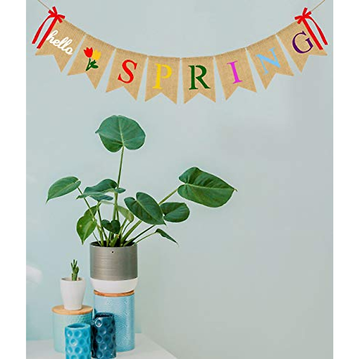 JOZON Hello Spring Burlap Banner Jute Spring Bunting Banner Garland Flower Spring Decorations for Indoor Outdoor Party Mantel Fireplace Wall Decor