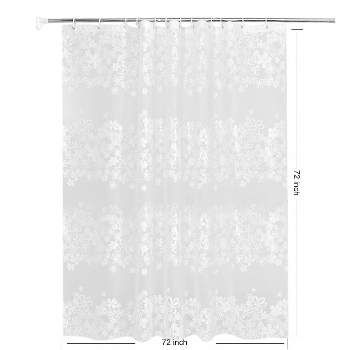 TIKABC Frosted Flower Shower Curtain Liner, 5G PEVA Shower Liner, Non-Toxic Odor Free Plastic Waterproof Shower Curtains, 72x72 inch with Grommet Holes 3 Magnetic Weights