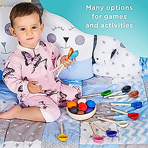 Ulanik Eggs and Spoons Toddler Montessori Toys for 1 Year Old + Kids Wooden Eggs Baby Matching Game for Learning Color Sorting and Counting — 12 pcs, 1.8 in